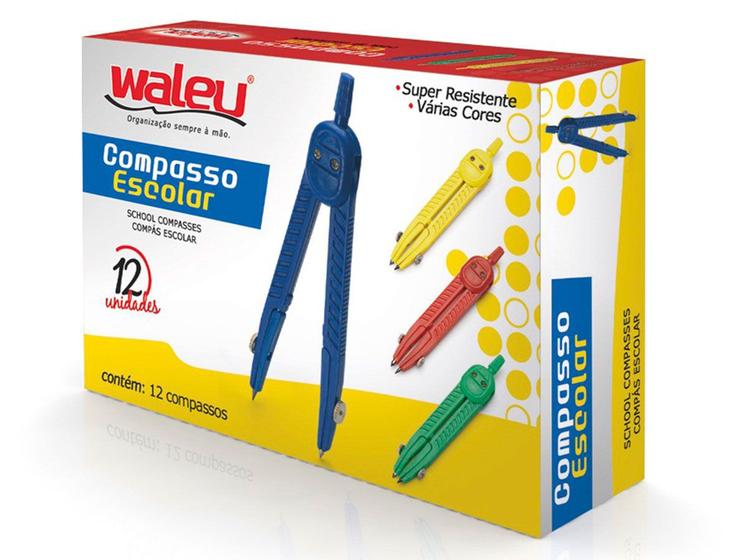 Compasso Escolar de Plástico, Contém 12 Unidades, Waleu - 10040003 ...