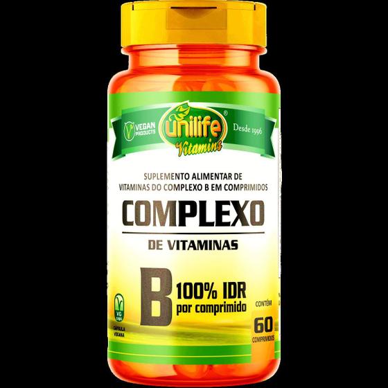 Complexo B B1 B2 B3 B5 B6 B7 B9 E B12 Unilife 60 Comprimidos