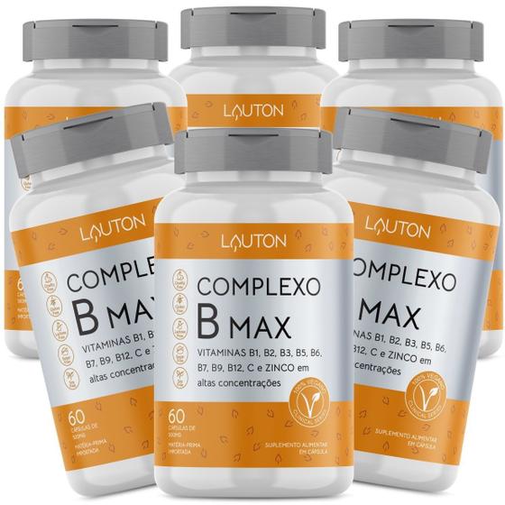 Complexo B Max Premium Vegano c/ Zinco Biotina Ácido Fólico Lauton - Kit 6 - Complexo B ...
