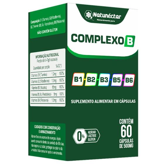 Complexo B Suplemento Concentrado 100% Pura Natural Vitaminas B1 B2 B3 B5 B6 Natunectar 60 ...