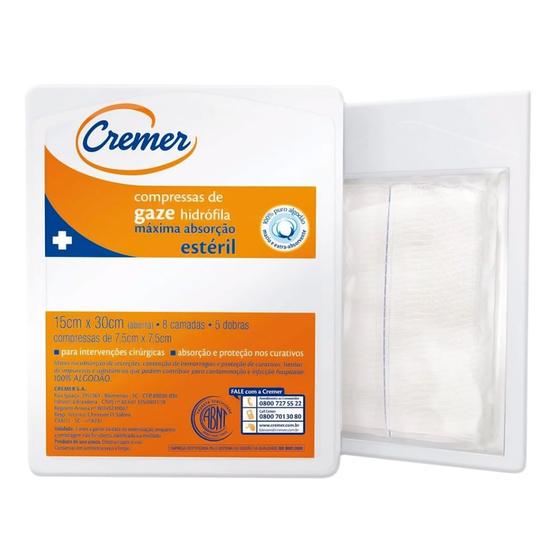 Compressa Gaze Cremer Hidrófila Estéril 8 Camadas 5 Dobras Envelope com ...