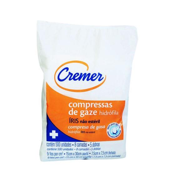 Compressa Gaze Hidrófila 7,5x7,5 Não Estéril 9 Fios Íris 500un - Cremer ...
