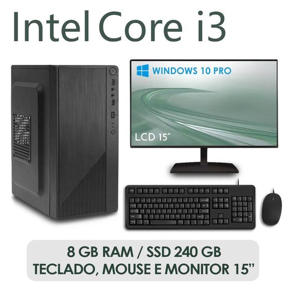Computador Completo Intel Core I3 8GB SSD 240GB Monitor Windows 10 Pro Hdmi Pc Cpu Teclado e ...