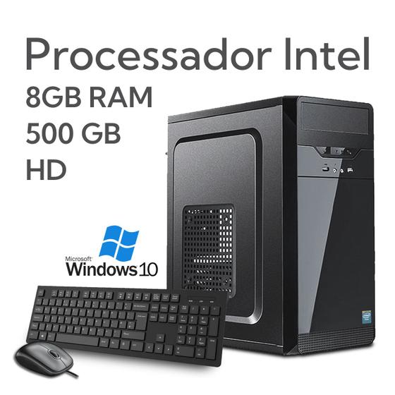Computador Intel 8GB HD 500GB Pc Windows 10 Cpu Teclado e Mouse ...