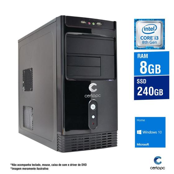 Computador Intel Core I3 8ª Geração 8GB SSD 240GB Windows 10 SL Certo ...