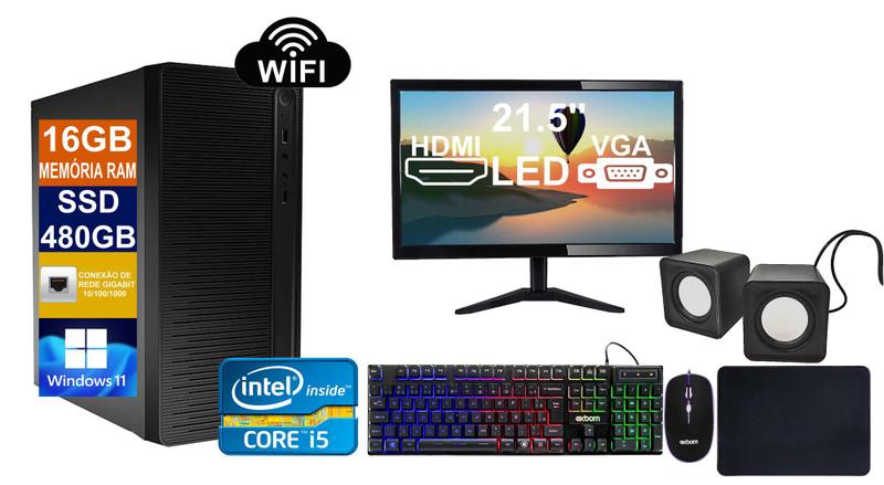 Computador Intel Core I5, 16GB DDR4, SSD 480GB M2 + Fonte 500w ...