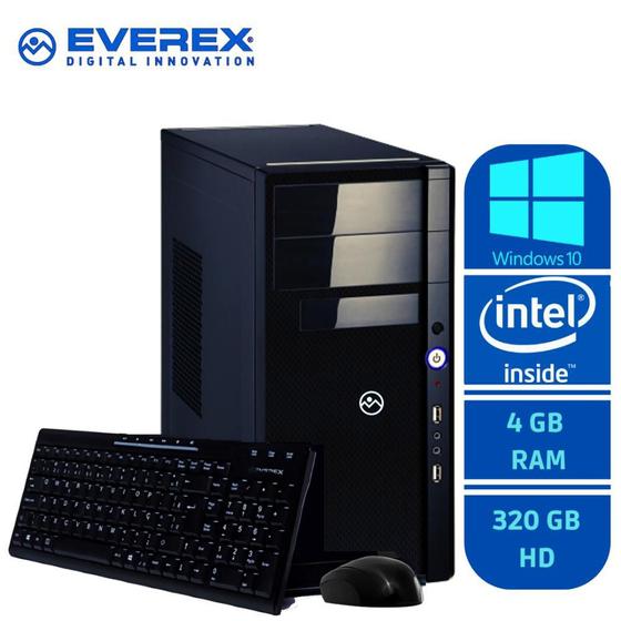 Computador Intel Dual Core, 4GB , 320GB HD e Windows 10 Pro + Kit ...