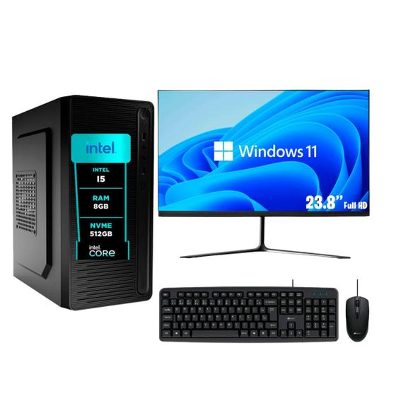 Computador Pc Completo eFacini, Intel Core i5, 8GB, Windows 11 Pro, Monitor 24 Polegadas, Ssd ...