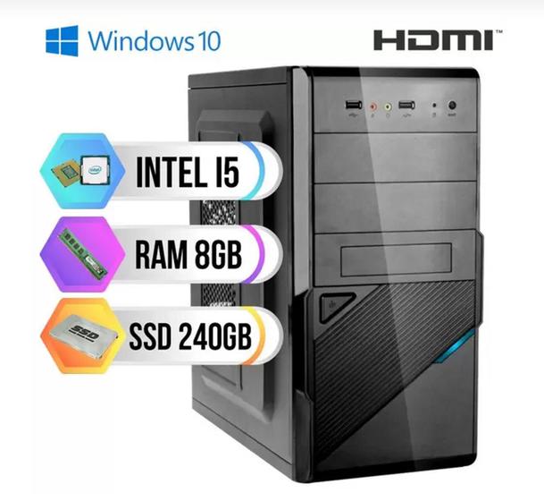 Computador PC CPU Intel Core i5 8GB SSD 240GB Windows 10 HDMI Full HD Wifi - CPU - Magazine Luiza