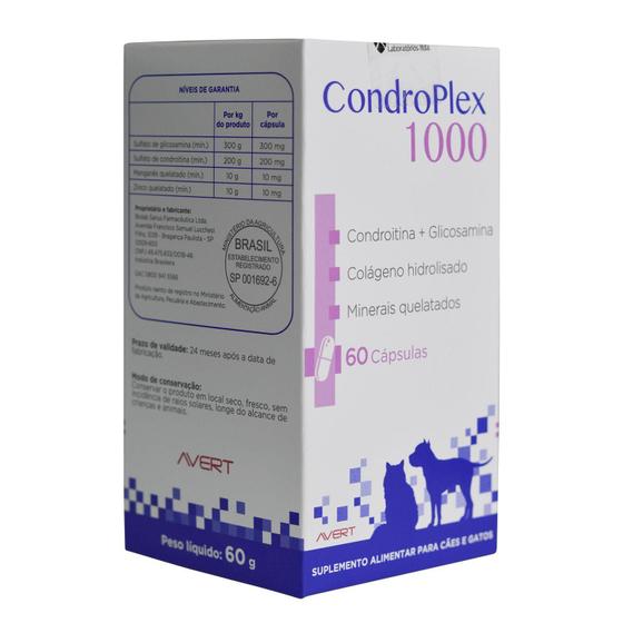 Condroplex 1000 Com 60 Cápsulas - Avert - Suplemento Colágeno para Pet ...