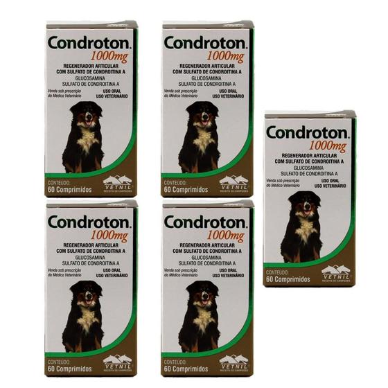 Condroton 1000mg 60 comprimidos KIT 5 unid Vetnil - Farmácia Pet ...