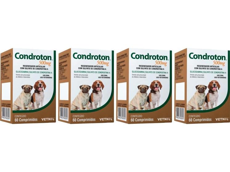 Condroton 500mg 60 Comprimidos - Vetnil - 4 Unidades - Vitaminas e ...