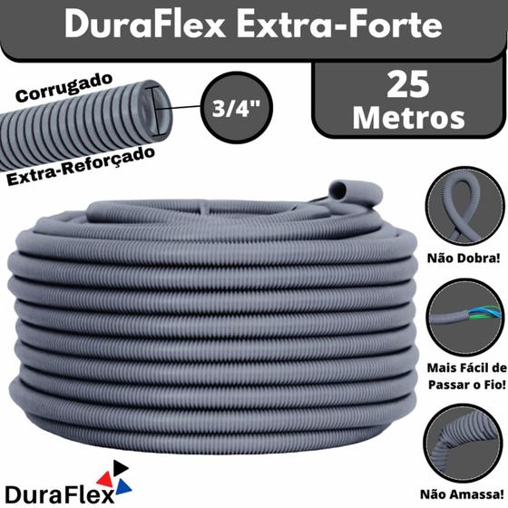 Conduíte Eletroduto Corrugado Flexível 3/4" Reforçado 25 Mts Cinza ...