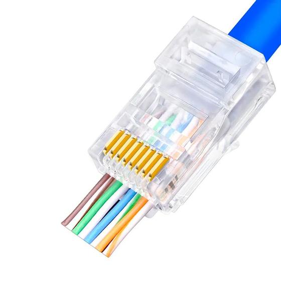 Conector de Rede Ez-rj45 Vazado Pack 100 Unidades Plug RJ45 Exbom ...