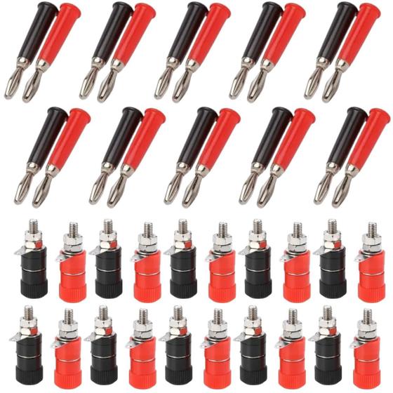 Conector Plug Banana 4MM Macho + Borne Femea 11X33MM - Preto e Vermelho ...