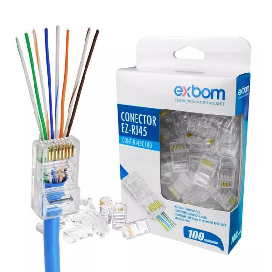 Conector Rede Ez-rj45 Vazado Cat5e 100un Exbom Cont-rj45c100 ...