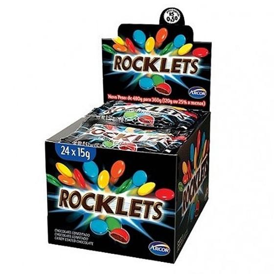 Confeito Chocolate Rocklets 15g c/24 - Arcor - Chocolate / Barra de ...