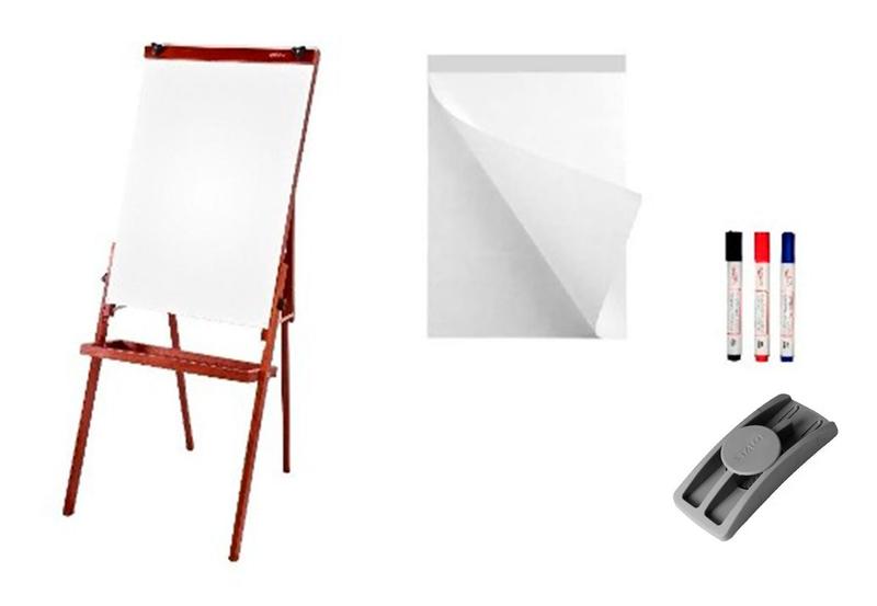 Conj. Cavalete Flip Chart Compacto Quadro Branco Cor Mogno c/ Suporte p ...