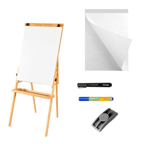 Conj Cavalete Flip Chart Porta Bloco Com Quadro Branco Madeira Pinus ...