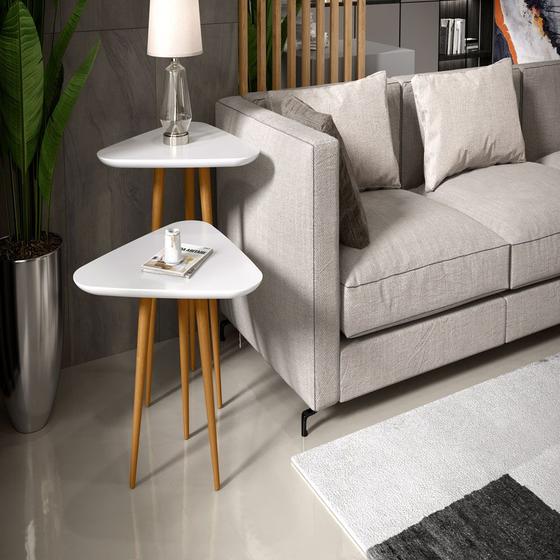 Conj Mesa Sala Canto Palito Madeira Macica Triangular Verona - A C ...