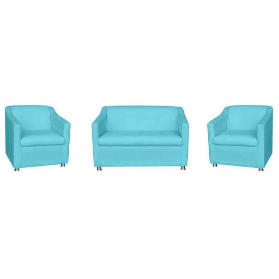 Conjunto 1 Sofá Tila 2 Lugares e 2 Poltronas Suede Azul Turquesa ...