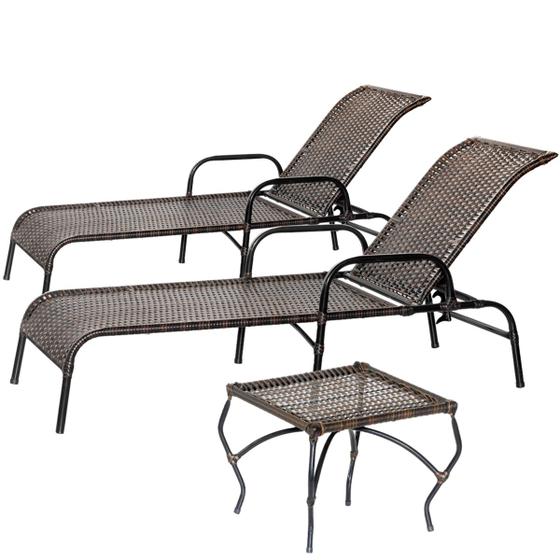 Conjunto 2 Espreguiçadeiras Esteira Catar para Área de Piscina com Mesa ...