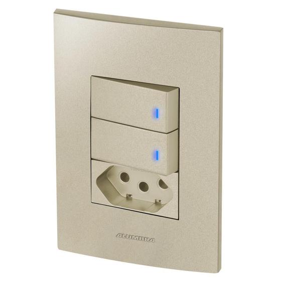 Conjunto 2 Interruptores Led + 1 Tomada 20A Inova Champanhe - Alumbra ...