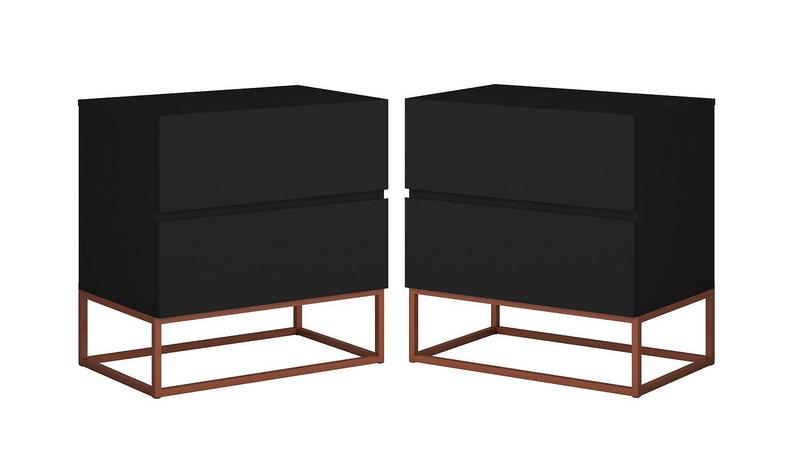 Conjunto 2 Mesas de Cabeceira Estilo Industrial 2 Gavetas Eros 45 Base ...