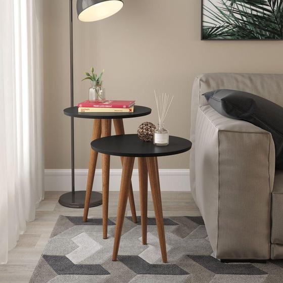 Conjunto 2 Mesas De Canto Laterais Slim De Sala Preto Pé Palito - Patrimar - Mesa de Canto ...