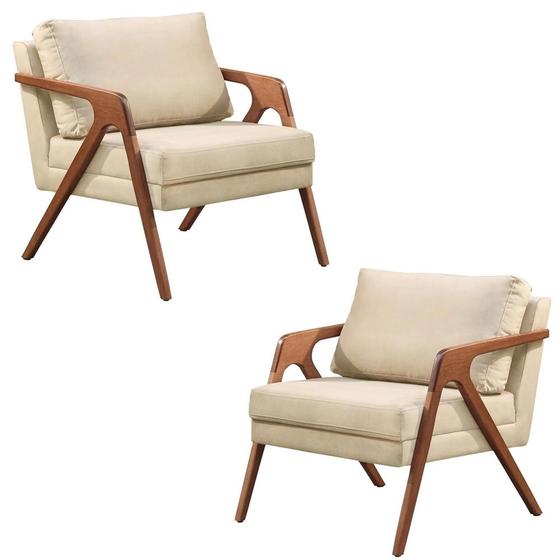 Conjunto 2 Poltronas Decorativa para Sala Mona Luxo Veludo Bege Claro ...