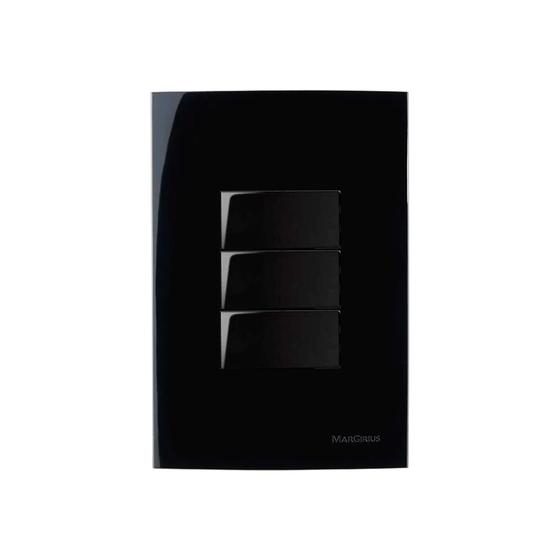 Conjunto 3 Interruptor Simples Preto Brilhante 4x2 Margirius EBONY ...