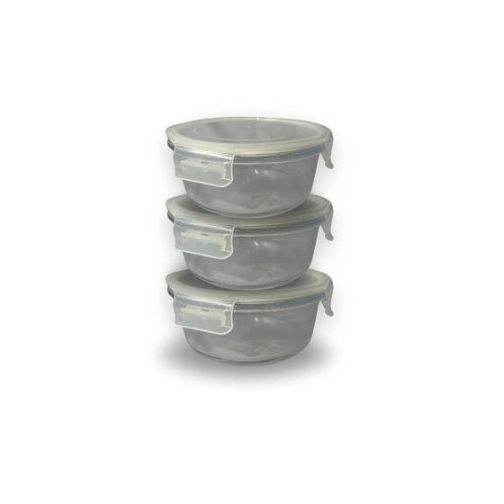 Conjunto 3 Potes De Vidro Com Tampa Hermetica 577ML Redondo Marmita ...