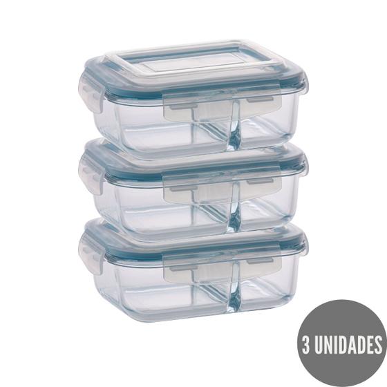 Conjunto 3 Potes Retangular c Divisória 640ml Marmita Fit - QUALITY ...