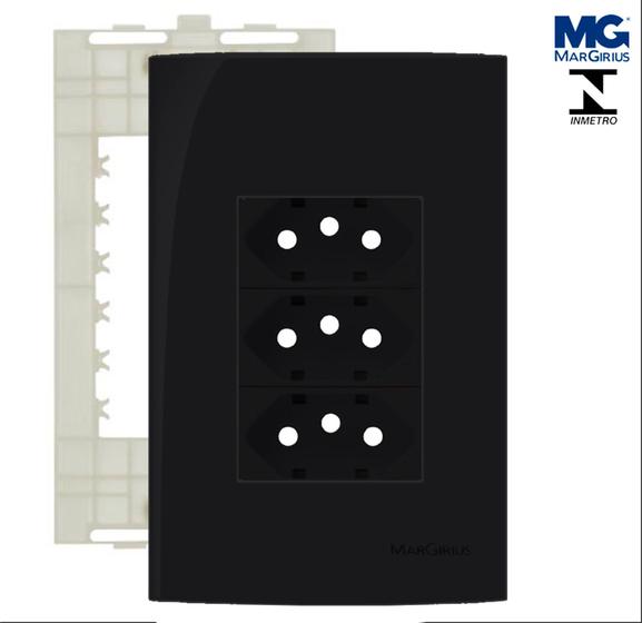 Conjunto 4x2 3 tomadas tripla 20a Margirius Preto Fosco EBONY CLEAN - Espelho / Placa de Tomada ...