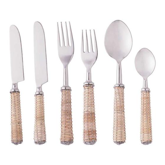 Conjunto 6 Talheres de Aço Inox com Cabo de Rattan Prata - Wolf ...