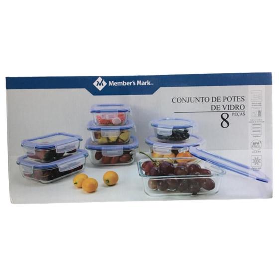 Conjunto 8 Potes De Vidro Herméticos Tamanhos Variados Azul - Member's ...