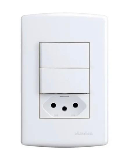 Conjunto Alumbra SIENA Placa 4x2 1 Tomada 02 Interruptores 10A ...