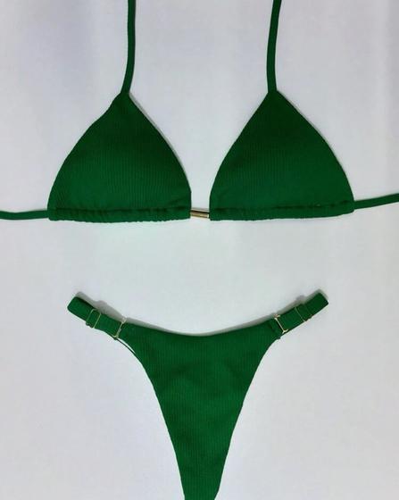 Conjunto Biquíni Feminino Cortininha Regulável Canelado Na Cor Verde ...