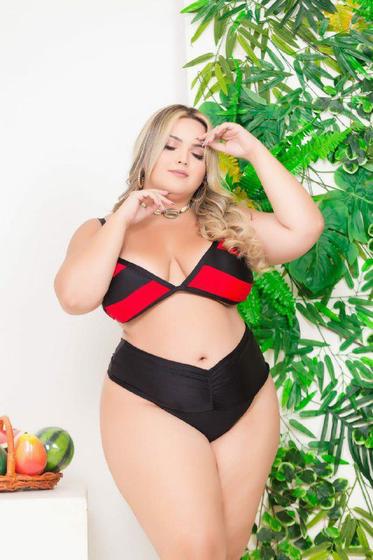 Conjunto Biquini Plus Size Cintura Alta Calcinha Efeito Lipo Lucy