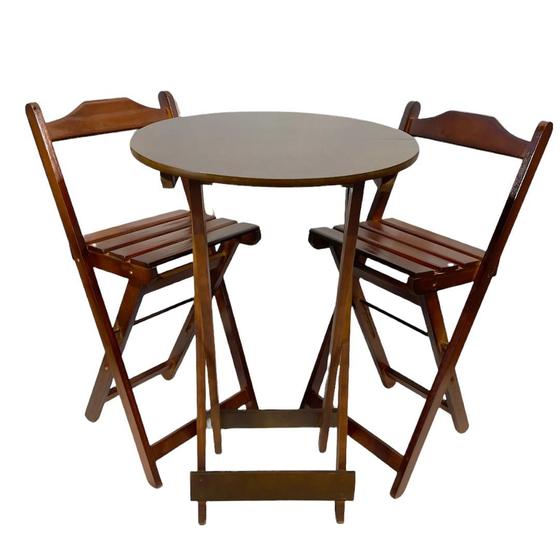 Conjunto Bistro Dobrável Mesa C/ 2 Banquetas Alta De Madeira cor Imbuia - FLEX MESAS E CADEIRAS ...