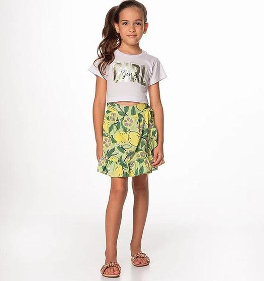 Conjunto Blusa Branca e Saia Evase Verde Estampada- Mylu - Conjunto de ...