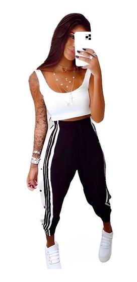 Conjunto Calça Jogger Botões Lados e Cropped Gringa Único PM - Ateliê ...