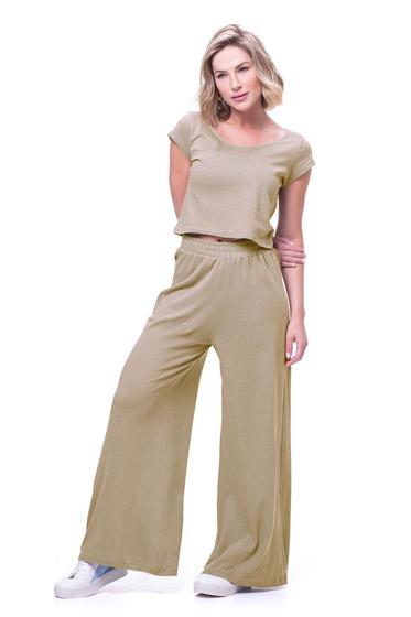 Conjunto color blusa e pantalona em crepe sustentável areia - Castanha ...