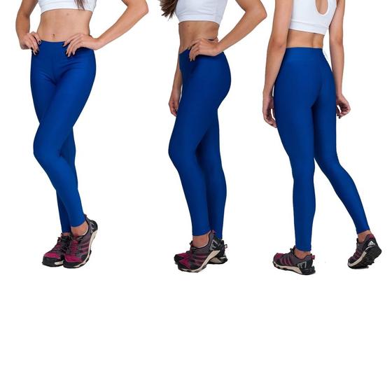 Conjunto com 3 Calças Legging Fitnes Suplex Lisa Cintura Alta Azul ...