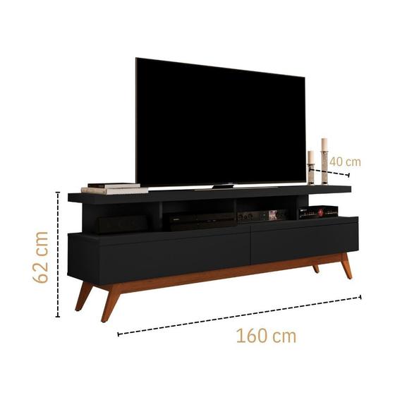 Conjunto Completo de Sala de TV com Rack Preto e Mesas de Canto e ...