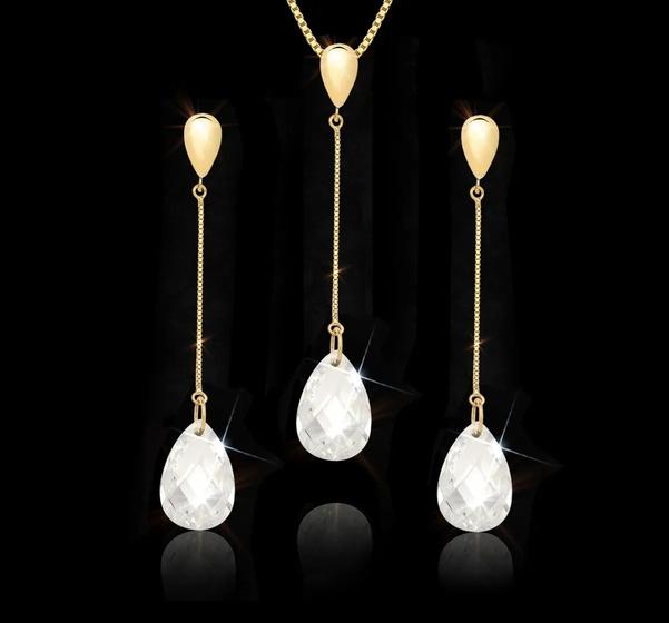 Conjunto - Cordão Brinco e Pingente em Ouro 18k com Pedras de zircônias ...