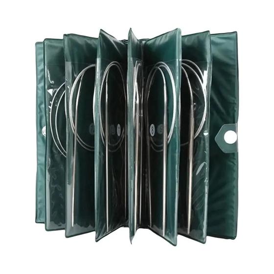 Conjunto de 11 Agulhas de Tricô Circulares de Aço Inoxidável com Bolsa ...