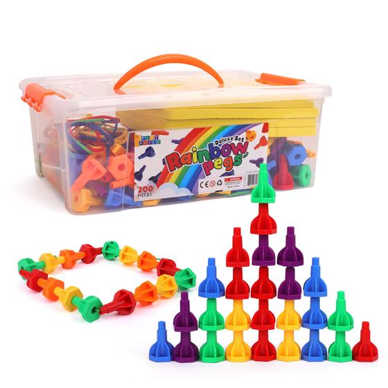 Conjunto de 200 Peças Toy Play Build Rainbow Pegs and Board Deluxe (3 ...
