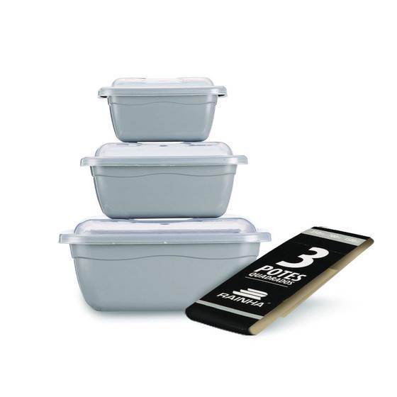 Conjunto de 3 Potes Retangular Quadrados- coloridos - 350ml / 700ml / 1 ...