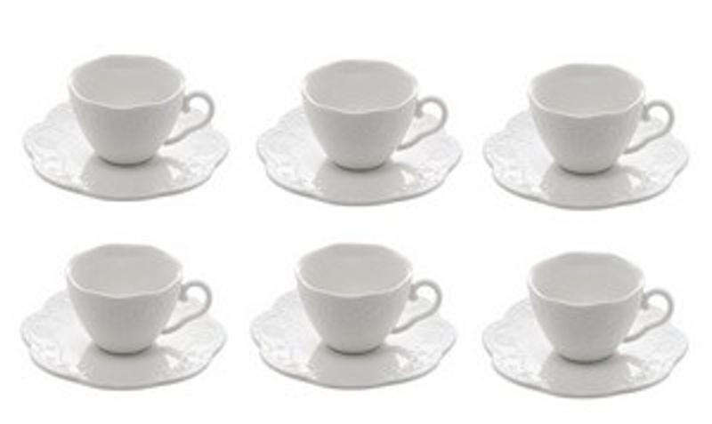 Conjunto de 6 Xícaras para Café com Pires de Porcelana Branca 100ml New Bone Butterfly Flower ...